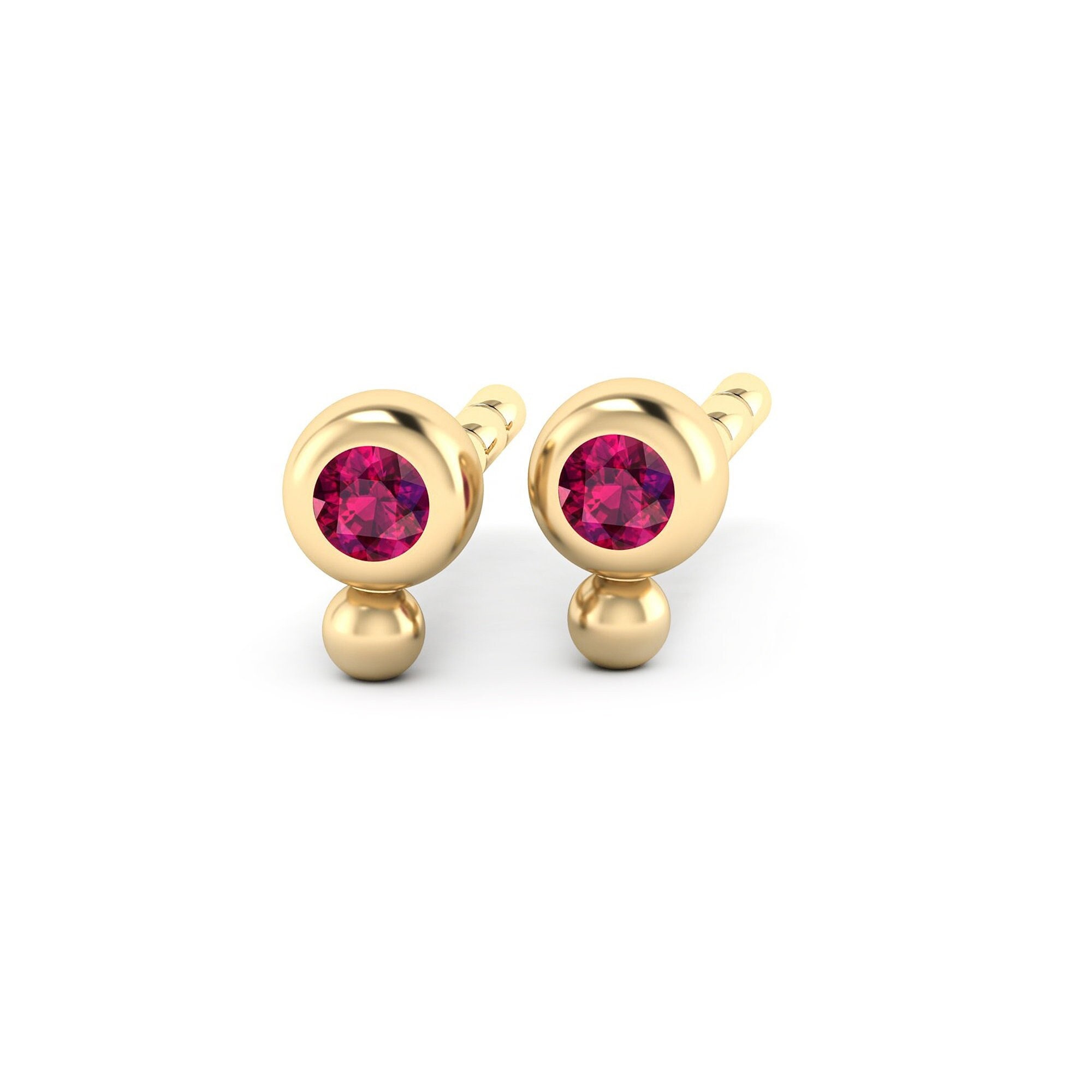 Tiny Ruby Stud Earrings, 18k Solid Gold Plated Earrings, Silver Studs for Young Ladies, Gold ...