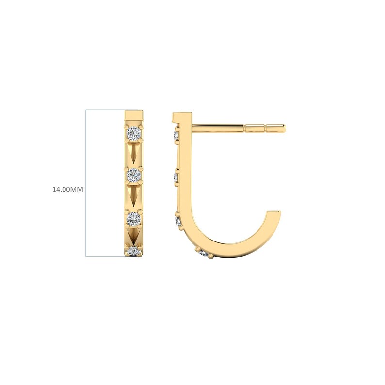 Four Diamond CZ Earrings, Solid Gold Plated Engraved V Cut Earrings, J ...