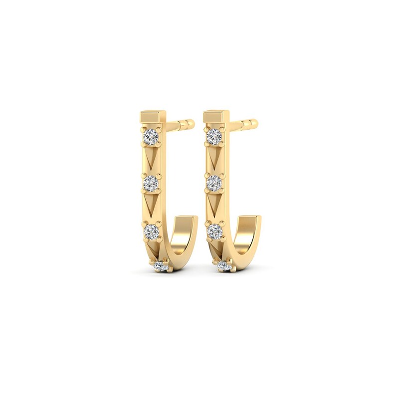 Four Diamond CZ Earrings, Solid Gold Plated Engraved V Cut Earrings, J ...