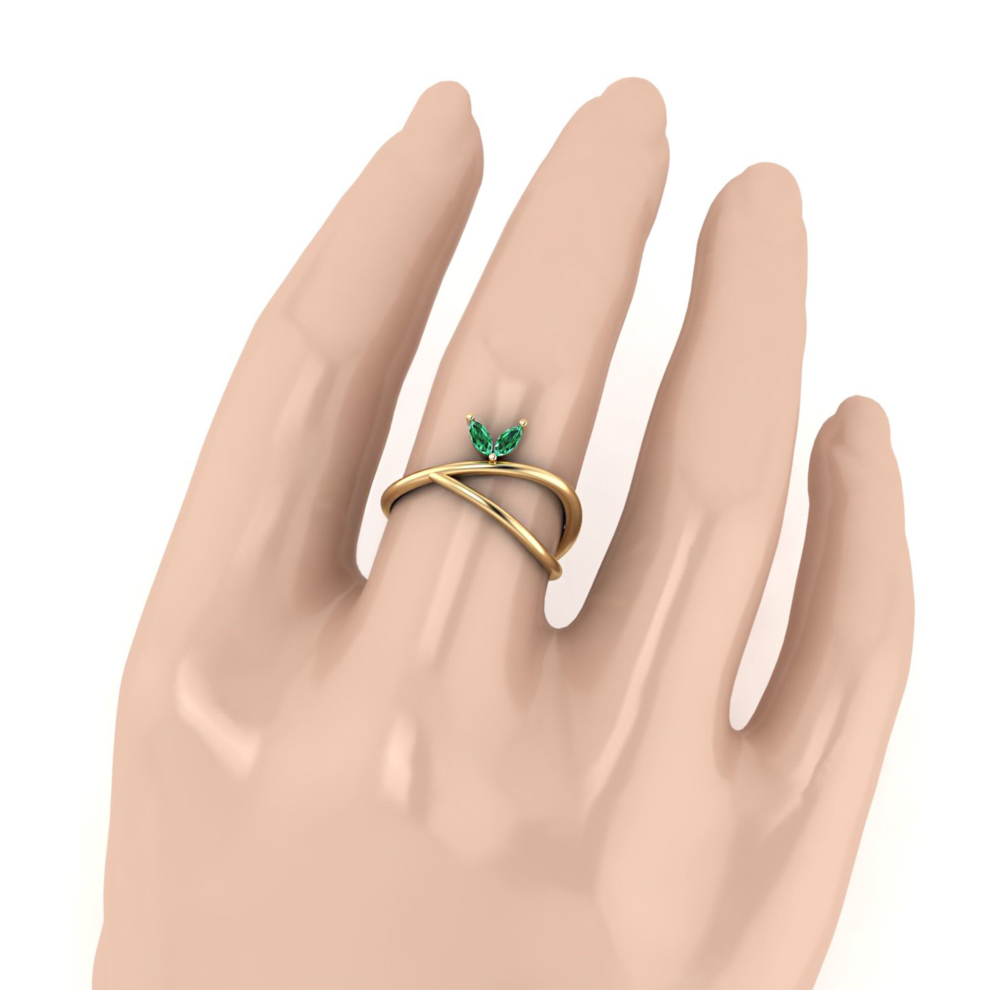 Minimalist Emerald Two Gemstone Ring, Marquise Shape Gemstone Ring ...