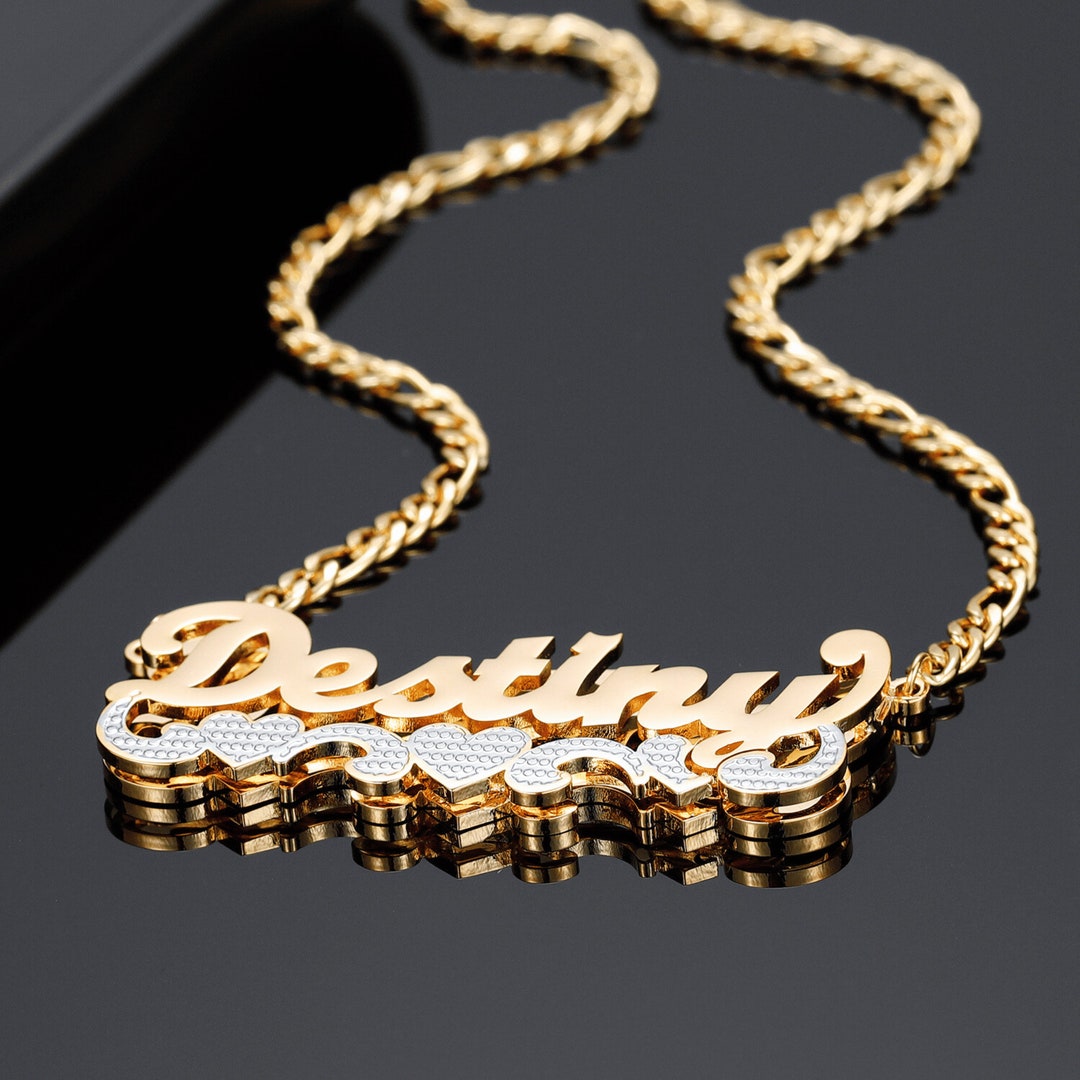 Double Plated Name Necklace Custom Name Necklace With Heart