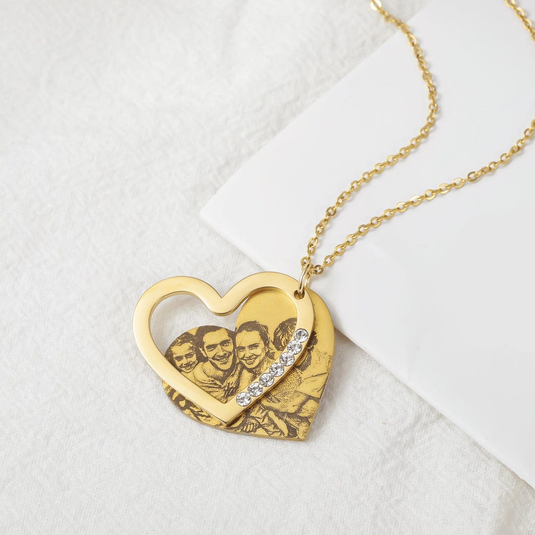 Custom Photo Necklace • Engraved Picture Necklace • Heart Necklace ...