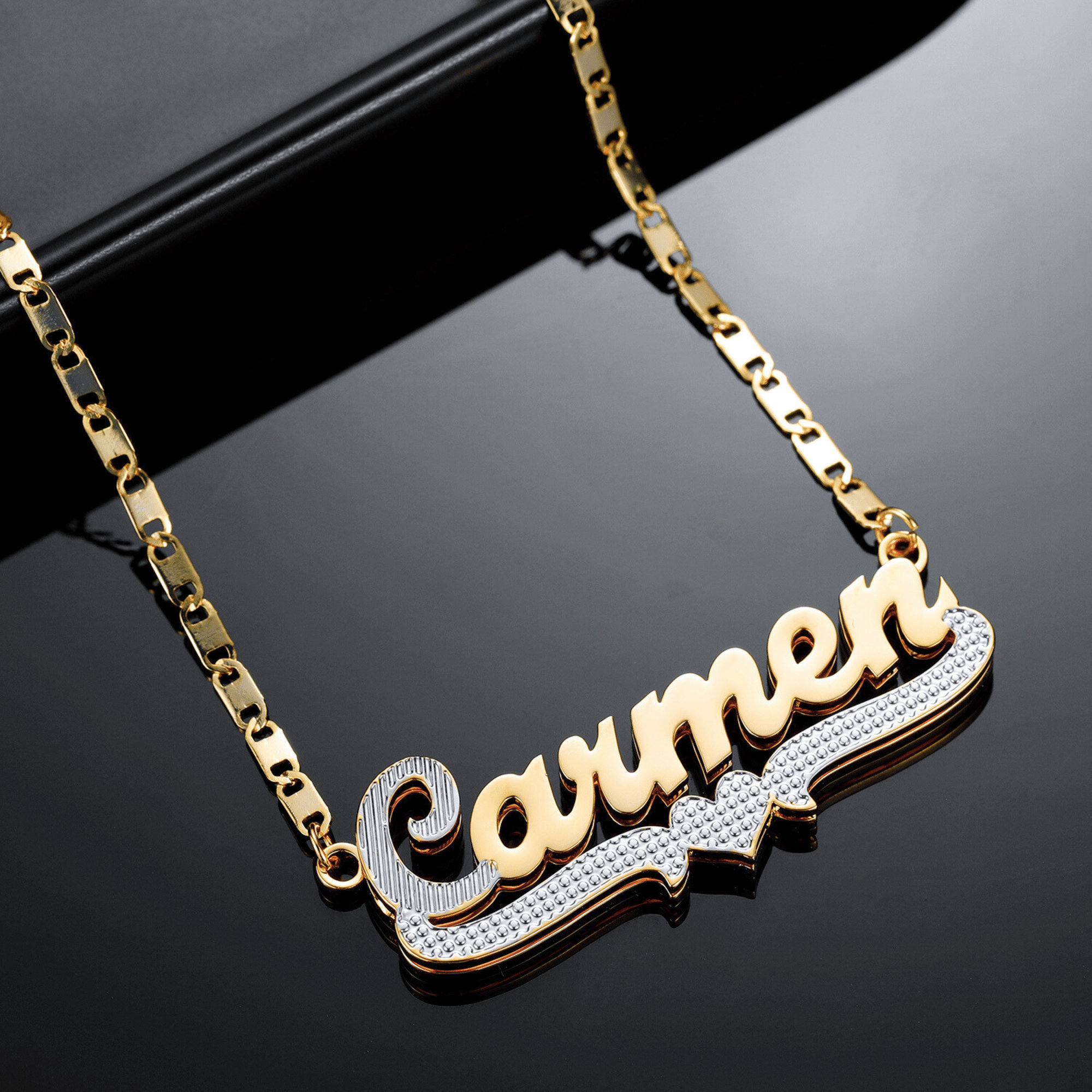 Double Plated Name Necklace Custom Name Necklace Nameplate Necklace 18K ...