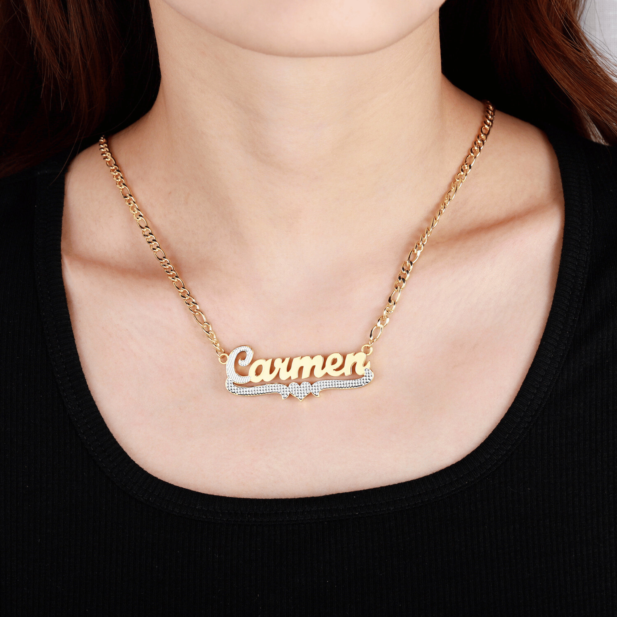 Double Plated Name Necklace Custom Name Necklace Nameplate Necklace 18K ...