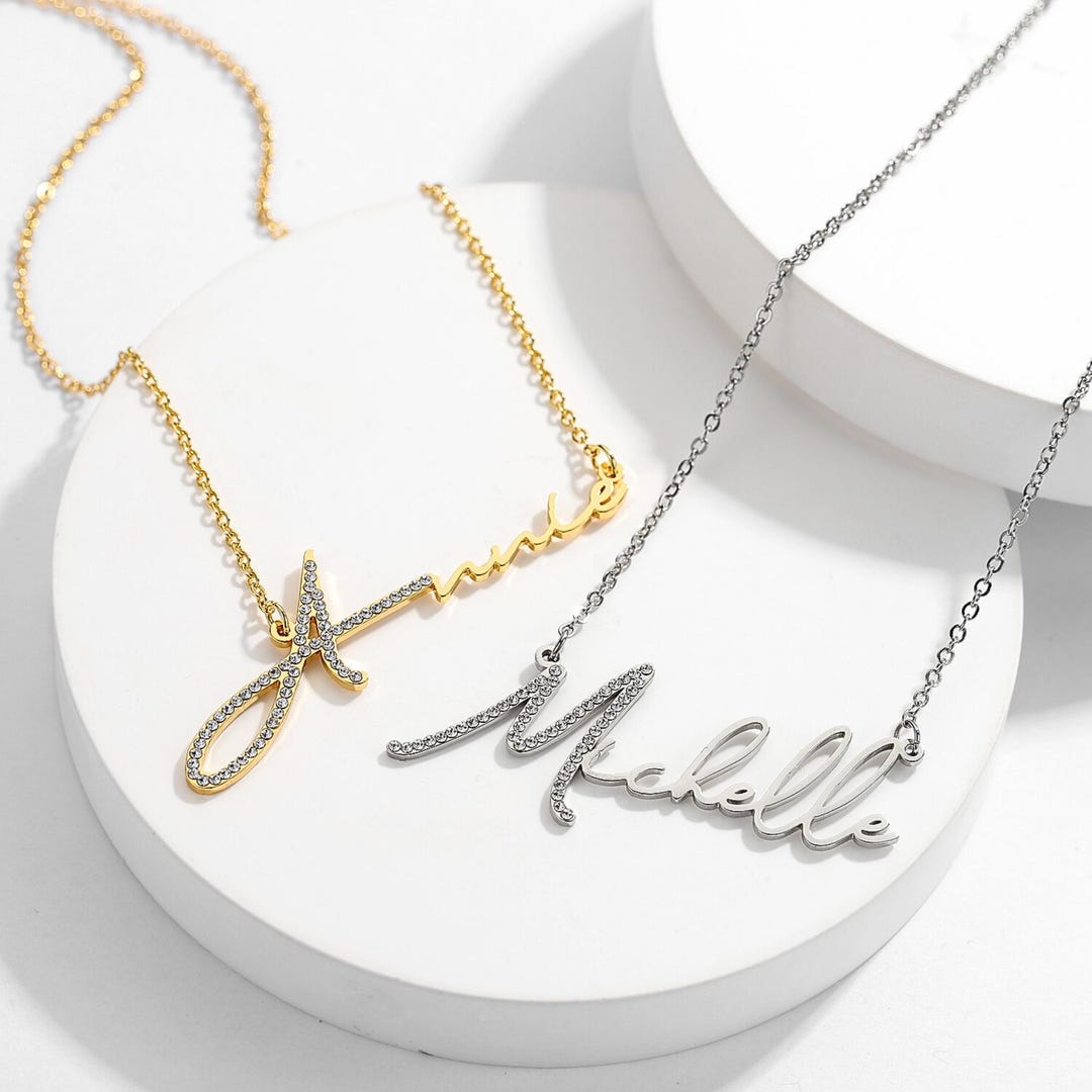 Cursive Name Necklace: Custom Stainless Steel Pave Zirconia Crystal - Etsy