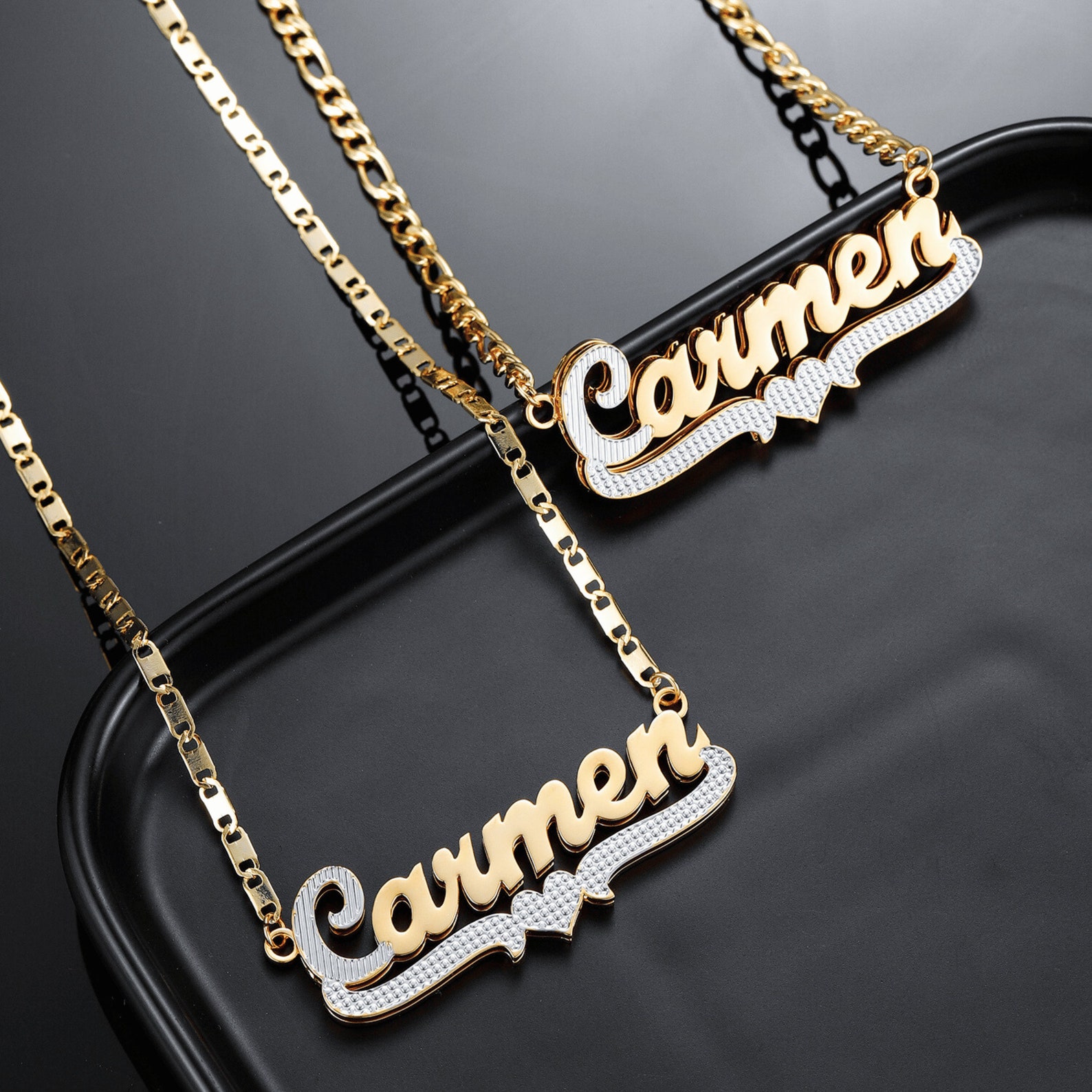 Double Plated Name Necklace Custom Name Necklace Personalized Name ...