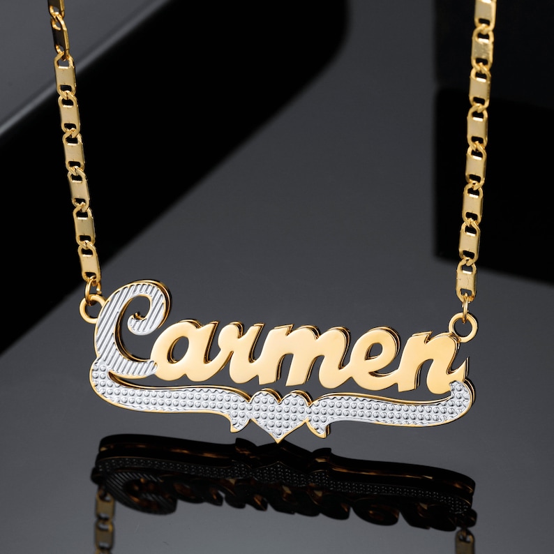 Double Plated Name Necklace Custom Name Necklace Nameplate Necklace 18K ...