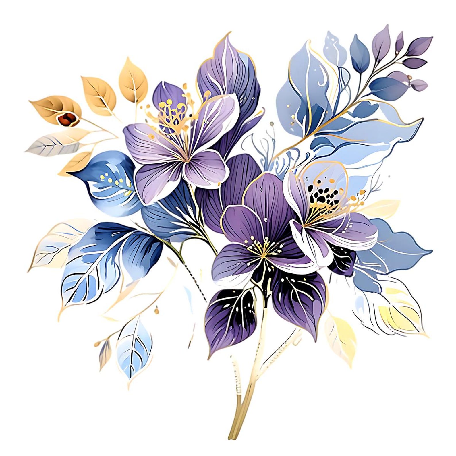 12 Purple Flowers Cliparts, Purple Floral Print, Printable Watercolor ...