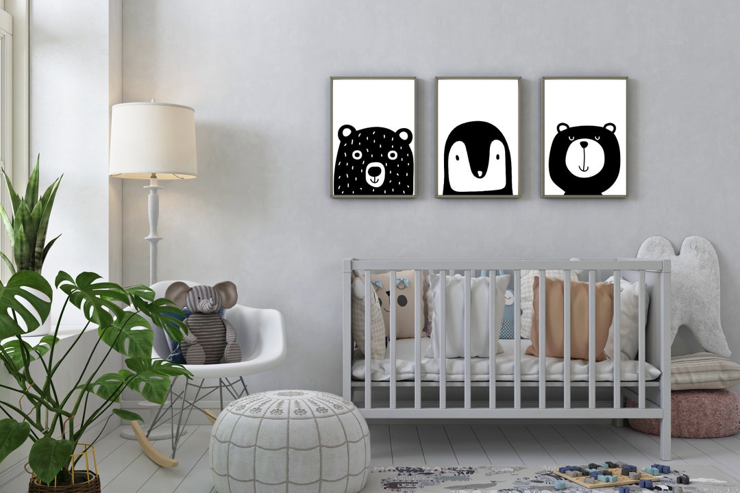 Black and White Woodland Animals,nursery Decor,black and White Animal ...