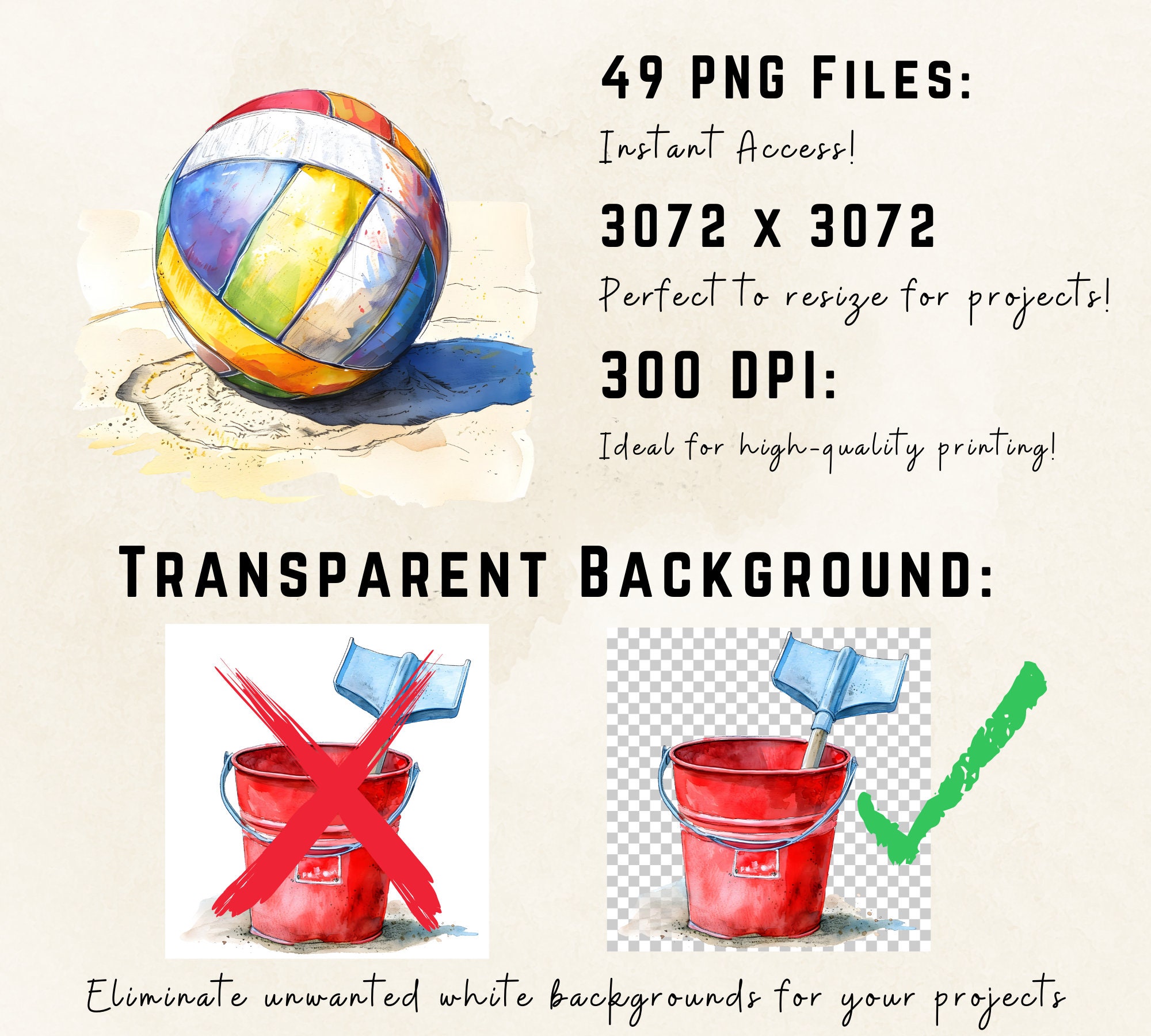 Beach Party Clipart Bundle Commercial Use Instant Download PNG Modern ...