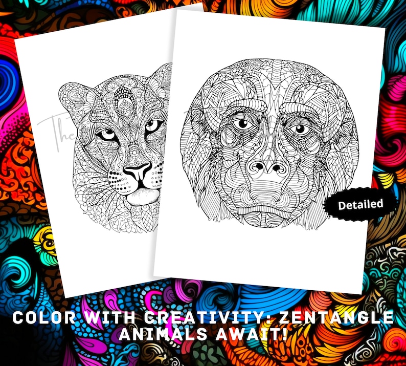 100 Zentangle Animals Coloring Pages Fantasy Coloring - Etsy