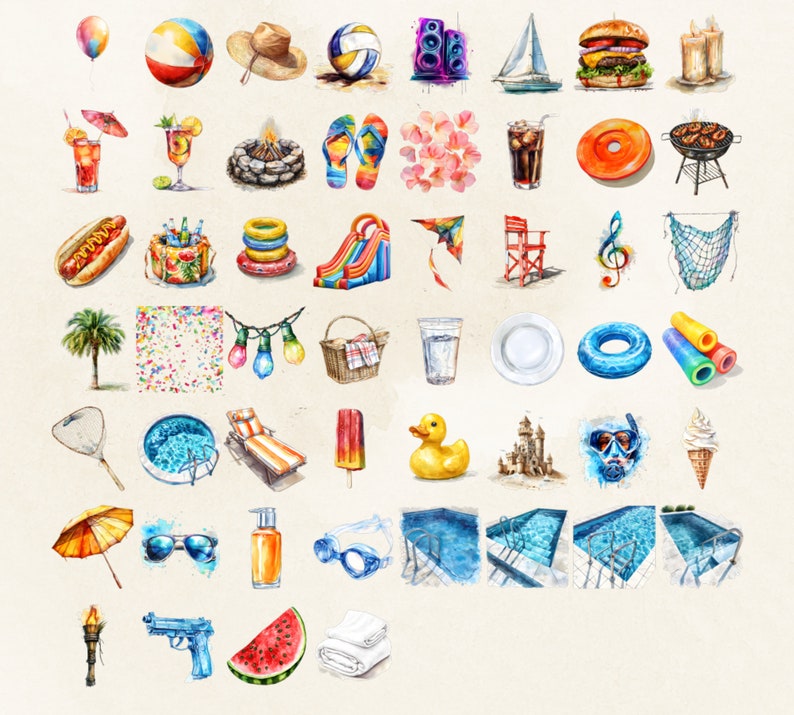 Pool Party Clipart Bundle Summer Party Clipart Beach Theme Clipart Pool ...