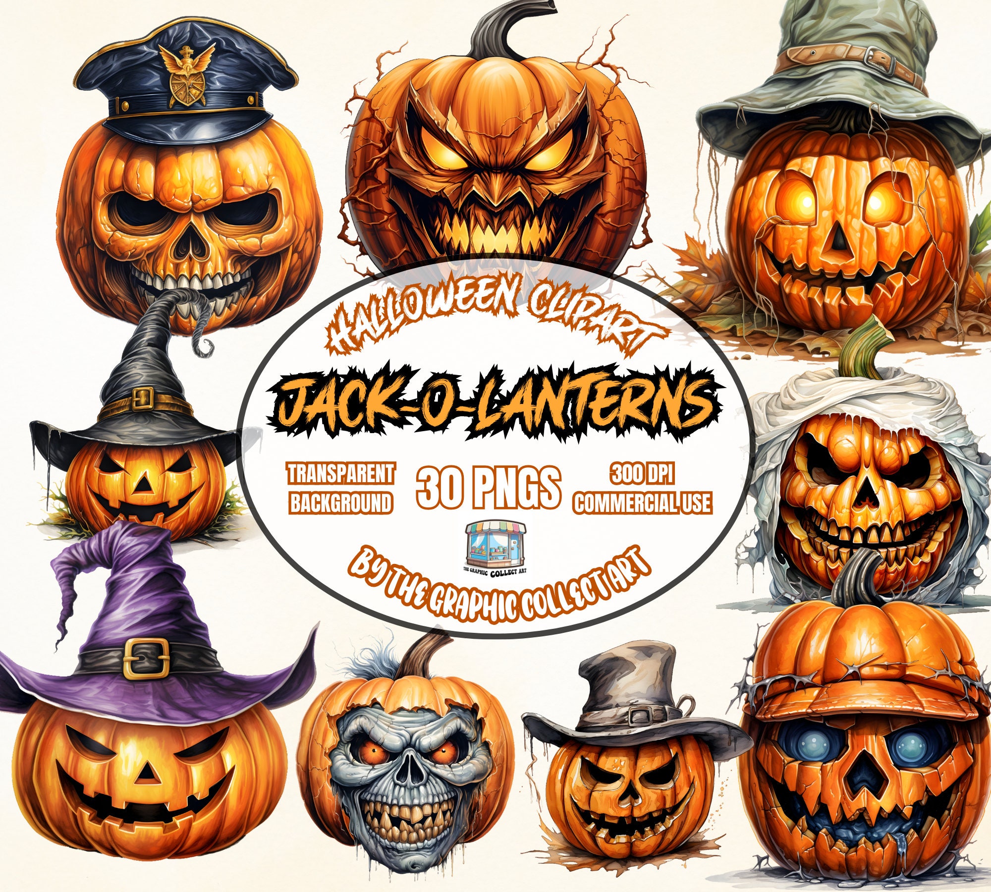 30 Jack O Lanterns PNG | Face Pumpkin Clipart | Spookie Pumpkin ...