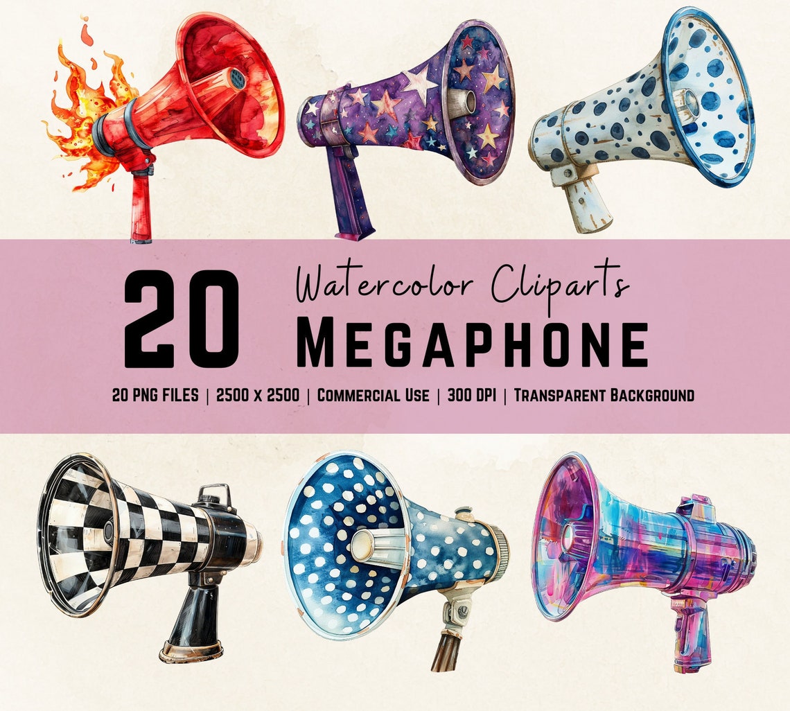 Watercolor Megaphone Clipart Megaphone Clipart Megaphone PNG Megaphone ...