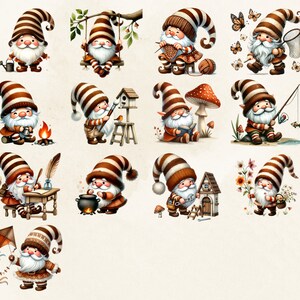 Watercolor Cute Fall Gnomes Clipart PNG Bundle: Boho and Nordic Gnomes ...