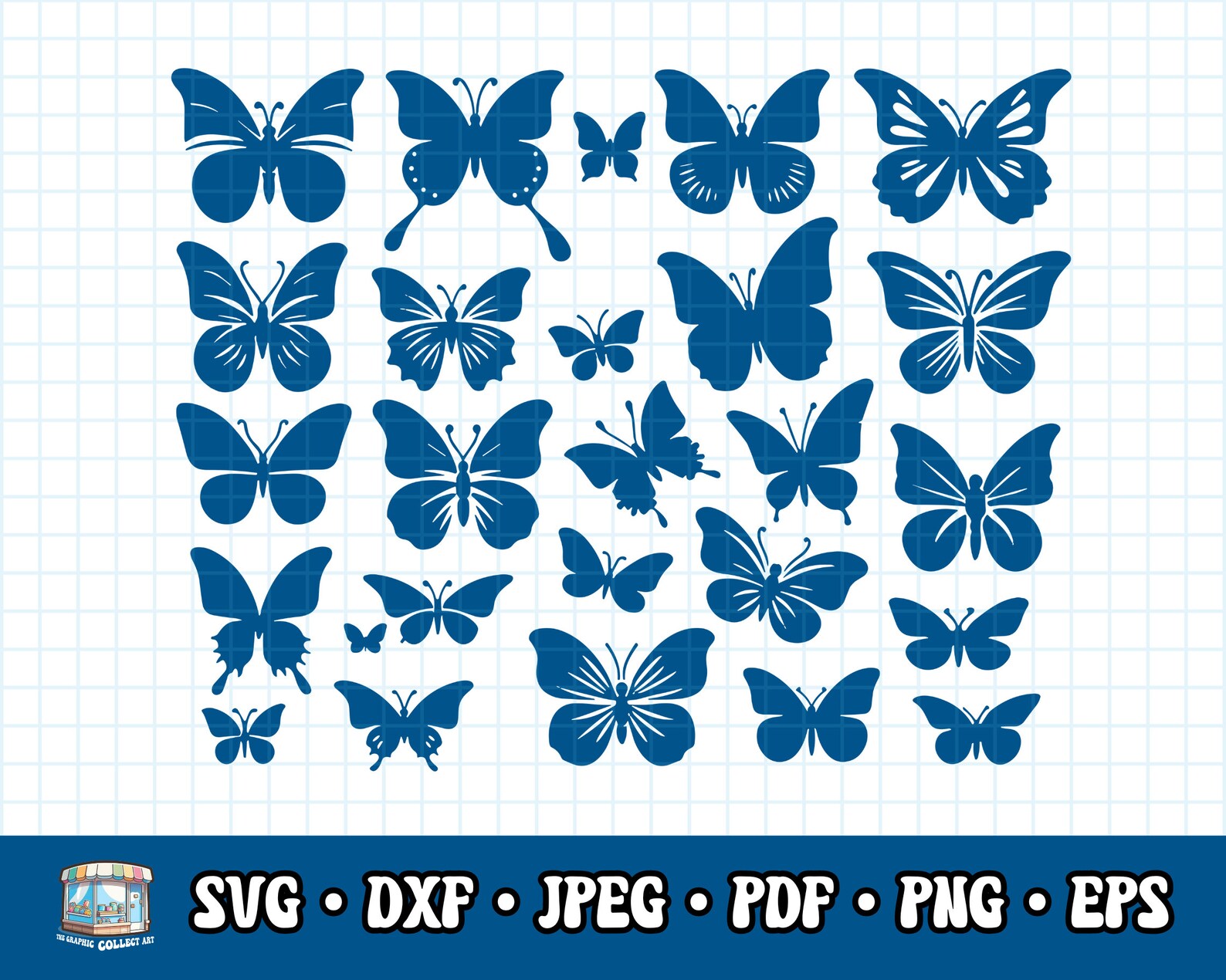 Blue Butterfly SVG Bundle Simple Butterfly SVG Outline, DXF, Vector ...