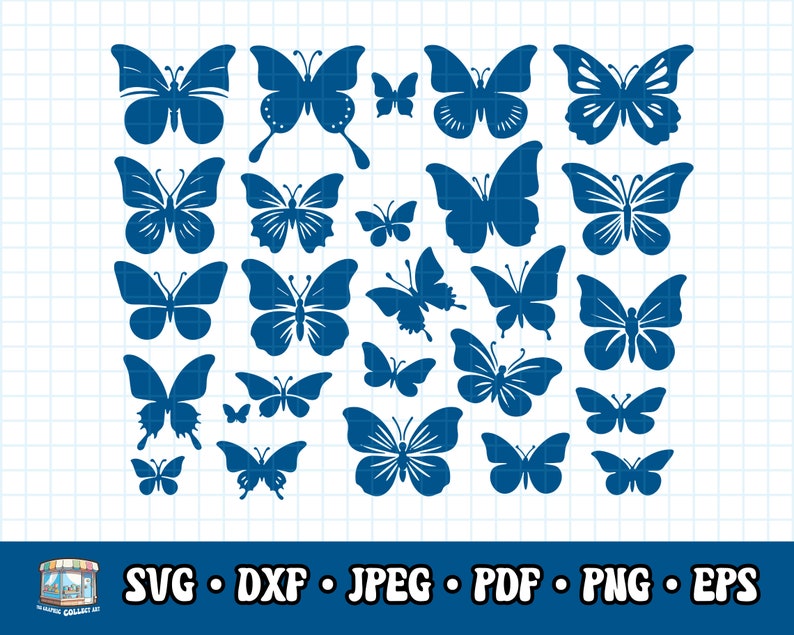 Blue Butterfly SVG Bundle Simple Butterfly SVG Outline, DXF, Vector ...