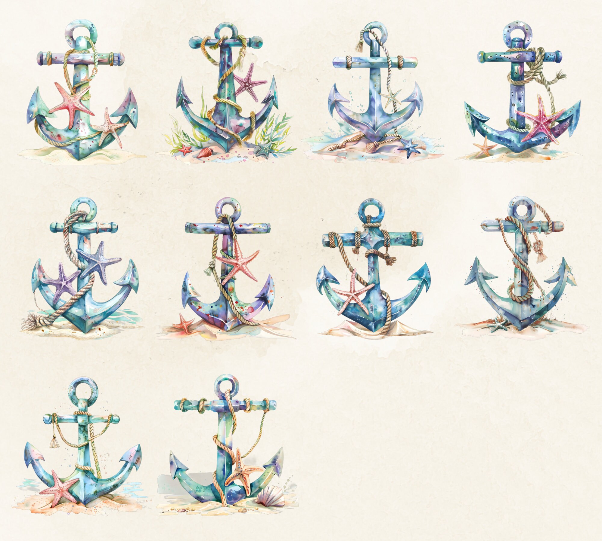Blue Anchors Watercolor Cliparts Anchor Clipart Anchor PNG Anchor Art ...