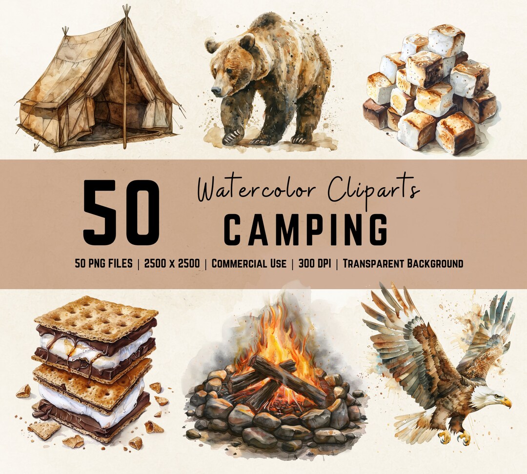 Camping Watercolor Clipart Bundle | Camper Clipart | Campfire Clipart ...