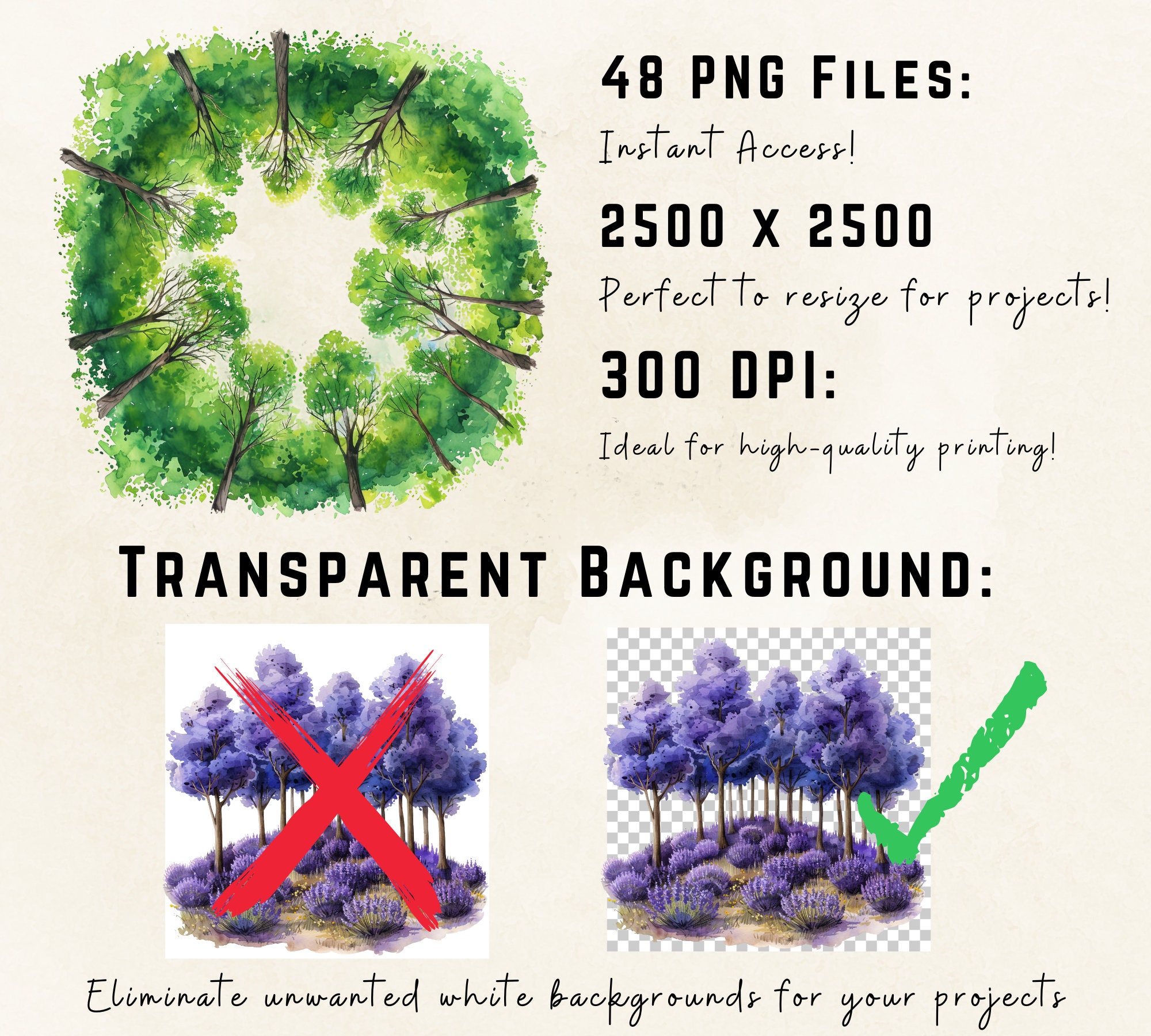 Watercolor Forest Clipart: Woodland Graphics and Forest Backgrounds ...