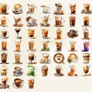 Watercolor Coffee Clipart Bundle Cafe Clipart PNG Espresso Clipart ...