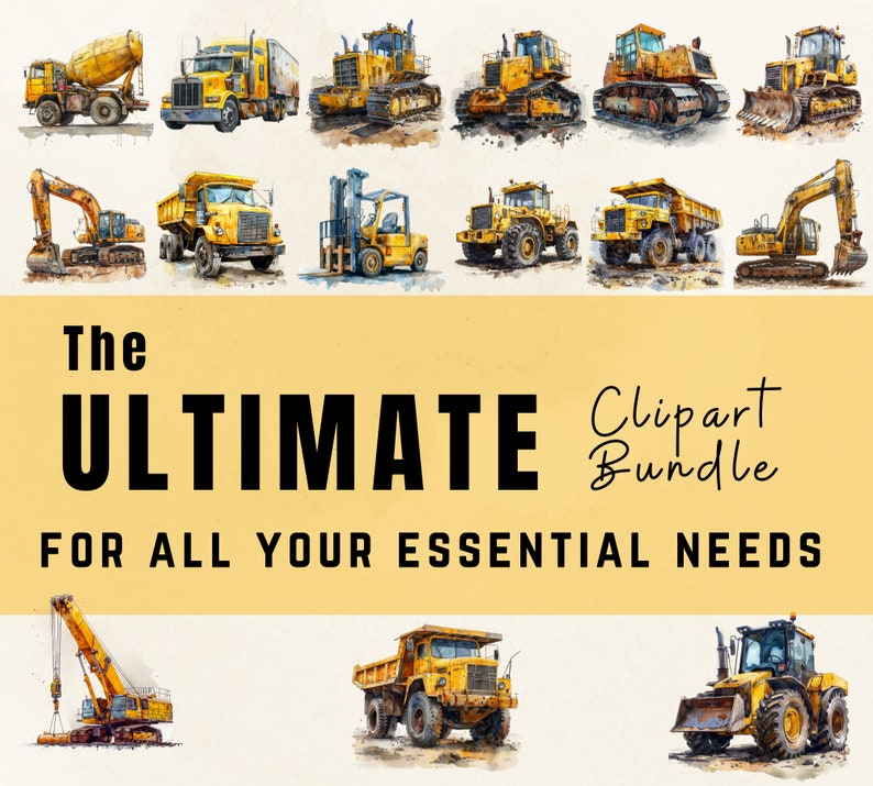 Construction Vehicles Watercolor Cliparts | Bulldozer Clipart ...