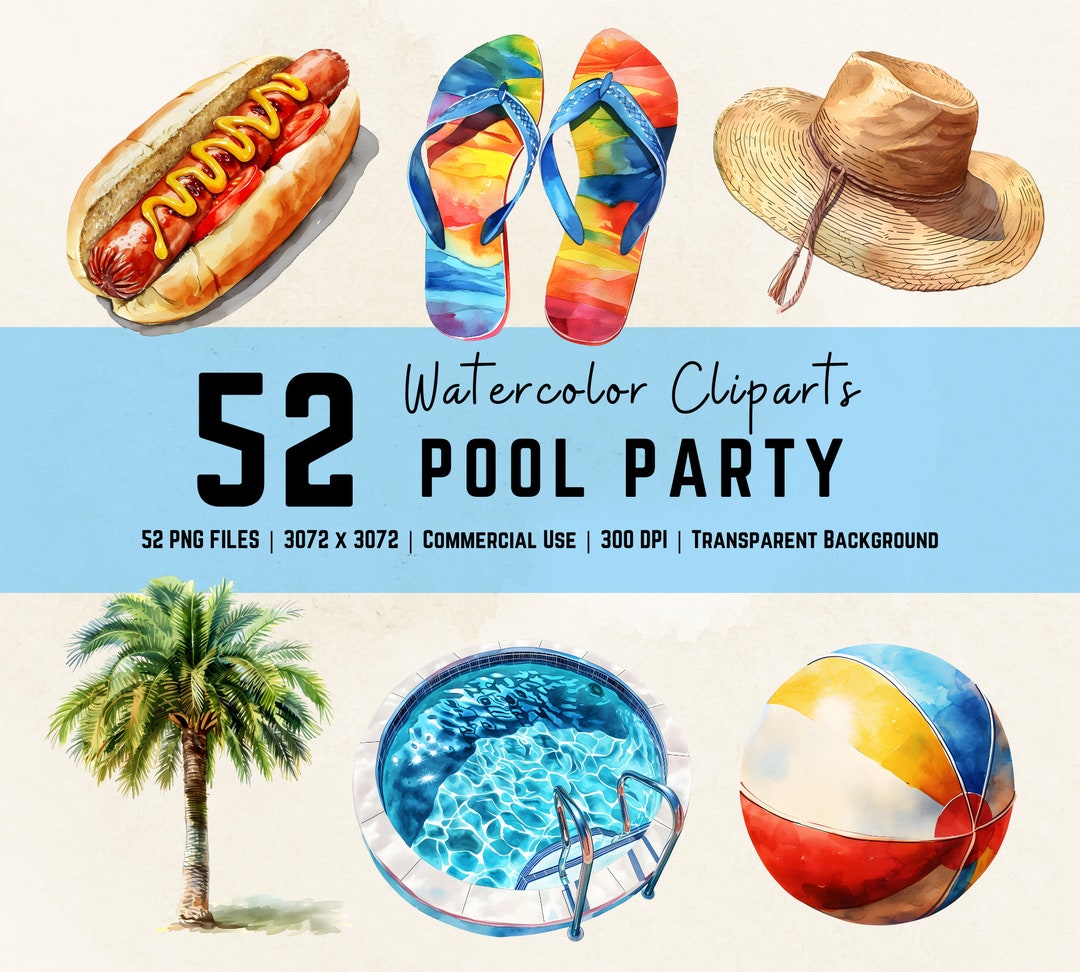 Pool Party Clipart Bundle Summer Party Clipart Beach Theme Clipart Pool ...