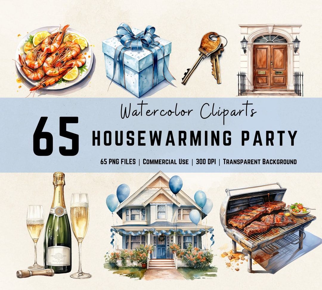 Housewarming Party Watercolor Clipart Set 65 Party Watercolor Graphics ...