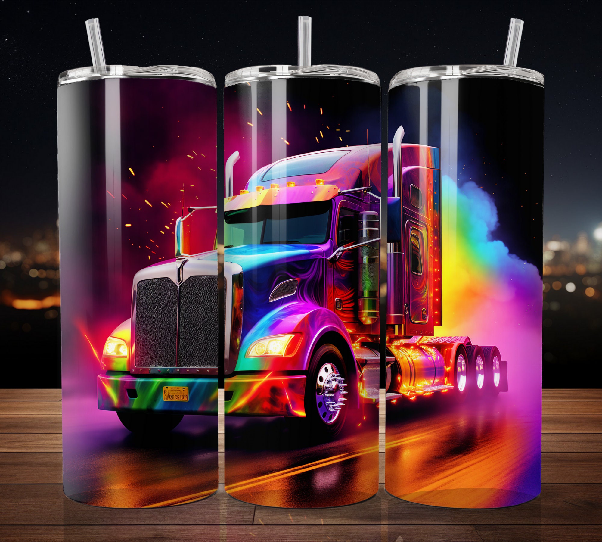 Semi Truck Tumbler Wrap Collection: 50 Neon 3D Sublimation Designs for ...