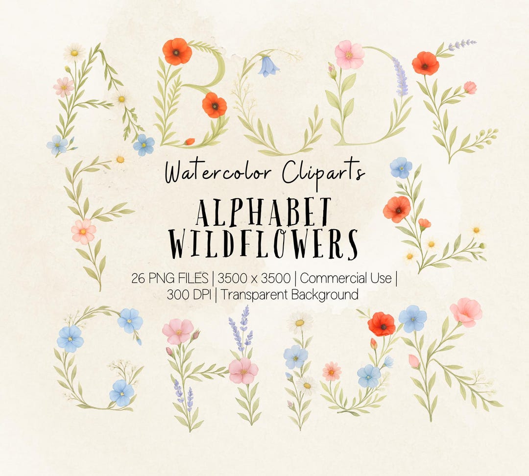 Wildflower Alphabet PNG, Floral Letters Clipart, Birth Month Wild ...
