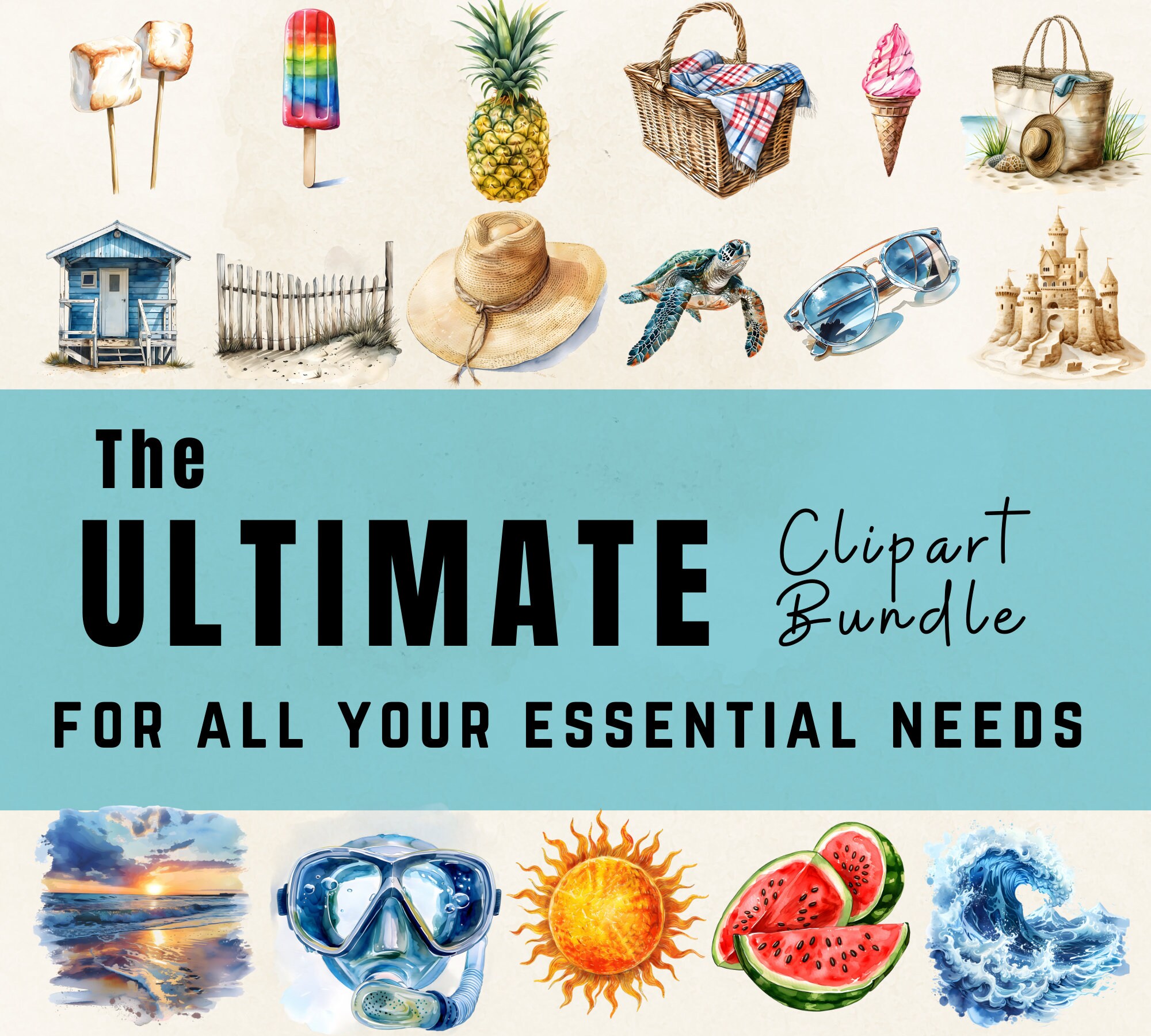 Beach Party Clipart Bundle Commercial Use Instant Download PNG Modern ...