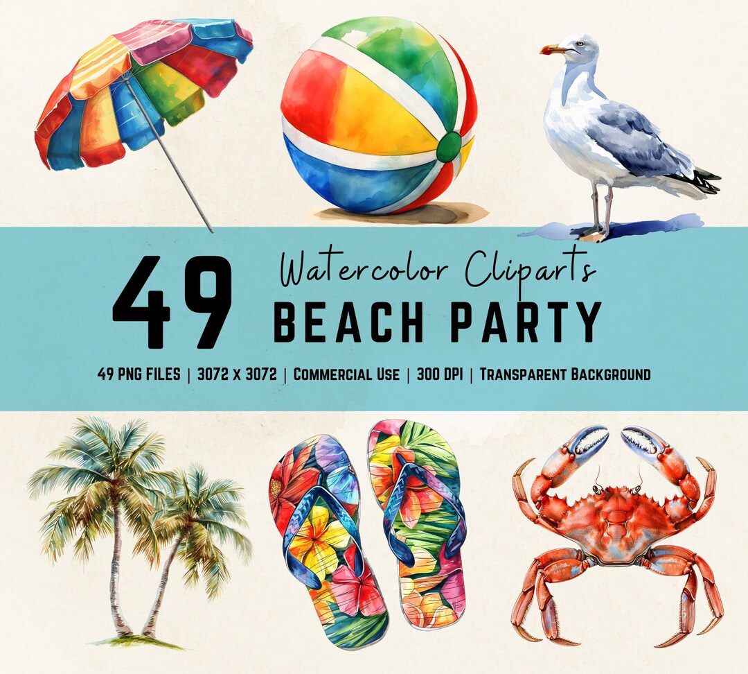 Beach Party Clipart Bundle | Commercial Use | Instant Download PNG ...