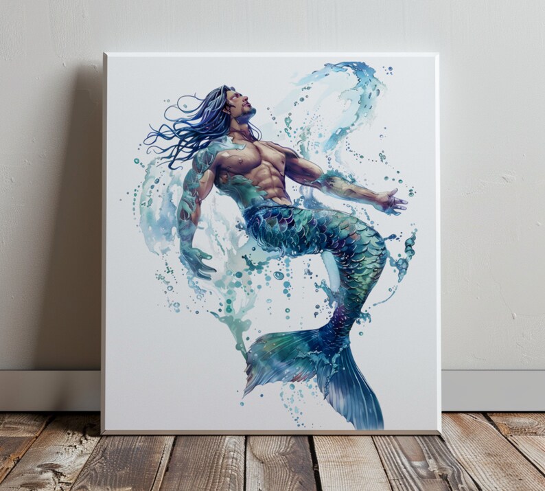 Mermaid Man Watercolor Cliparts Mermaid Man Art Merman Clipart Mermaid ...