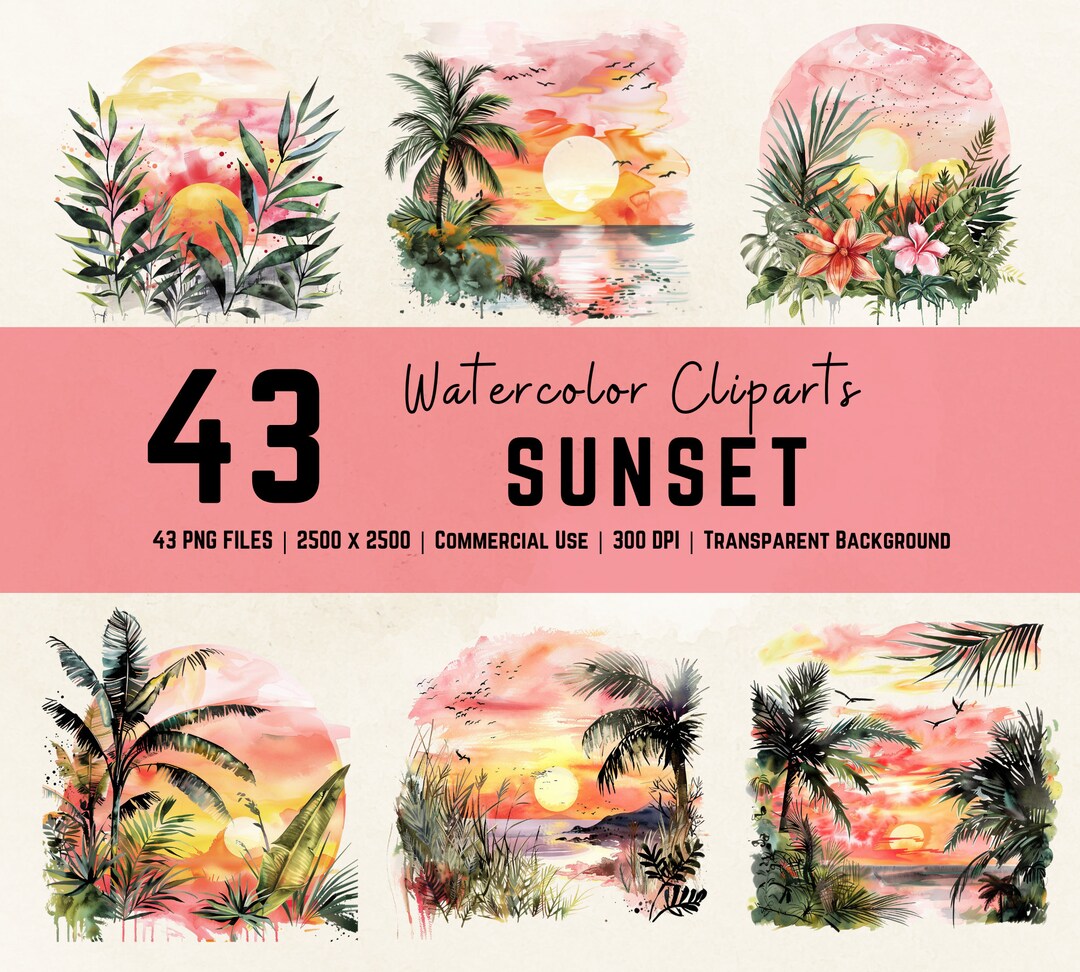 Watercolor Sunset Clipart Sunset Clipart Sunset PNG Sunset Art Sunset ...