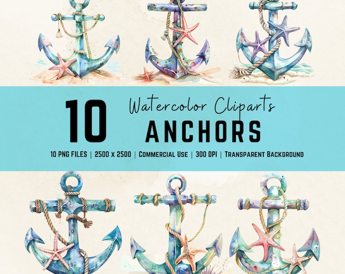 10 Anchor Clipart, Starfish Clipart, Nautical Decor, High Quality Pngs ...