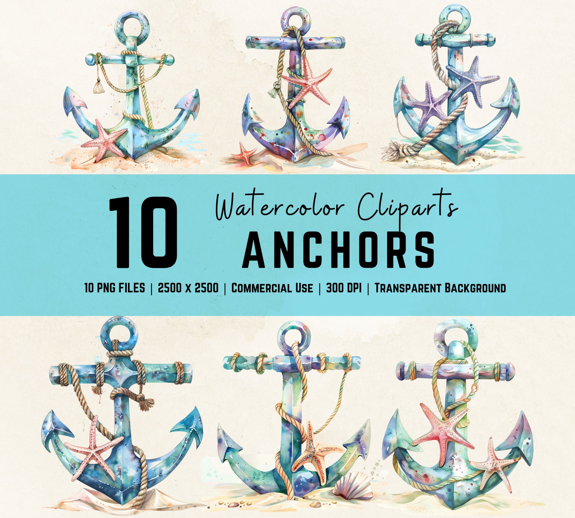 Blue Anchors Watercolor Cliparts Anchor Clipart Anchor PNG Anchor Art ...