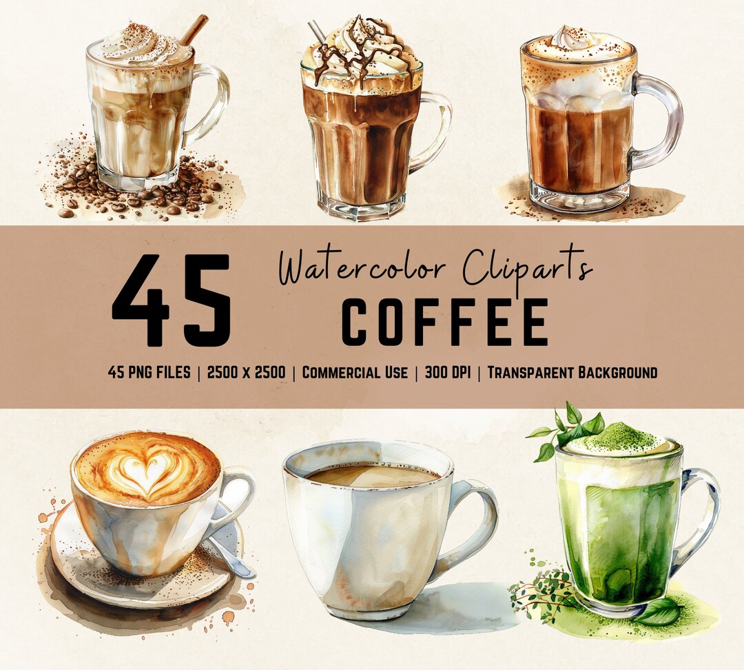Watercolor Coffee Clipart Bundle Cafe Clipart PNG Espresso Clipart ...