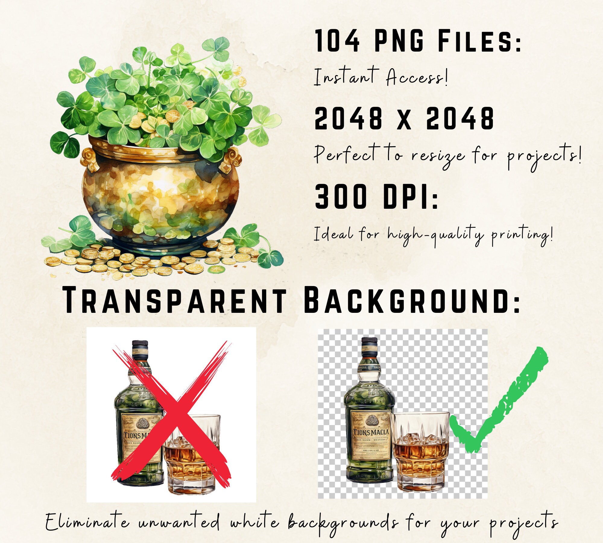 St Patricks Day Clipart Bundle Irish PNG Green Shamrock PNG Rainbow Pot ...