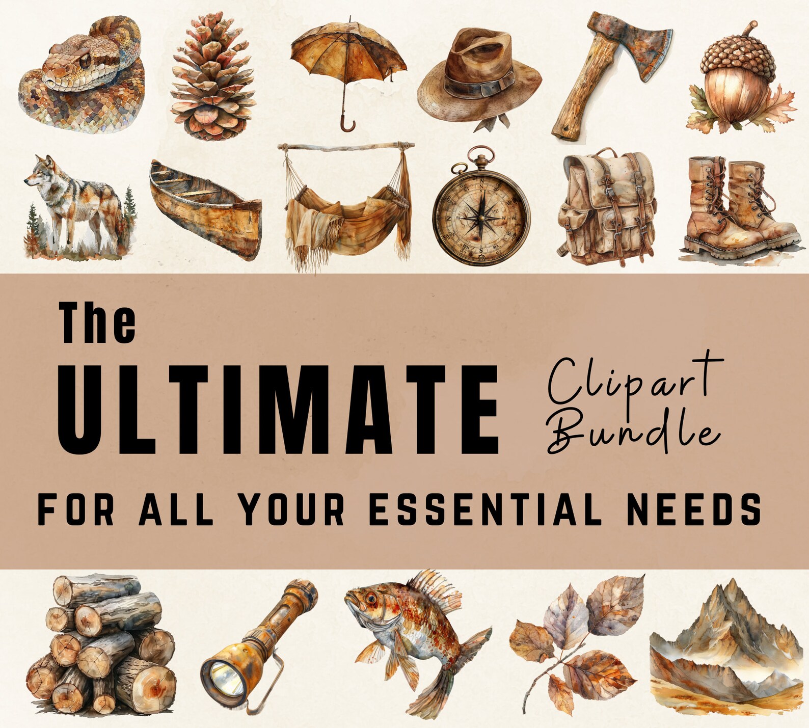 Camping Watercolor Clipart Bundle | Camper Clipart | Campfire Clipart ...