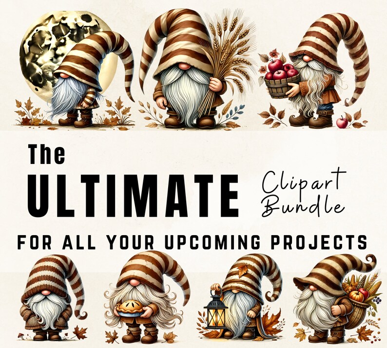 Watercolor Happy Fall Gnome Clipart PNG Bundle: Boho Gnomes, Festive ...