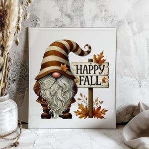 Watercolor Happy Fall Gnome Clipart PNG Bundle: Cute Boho Gnomes ...