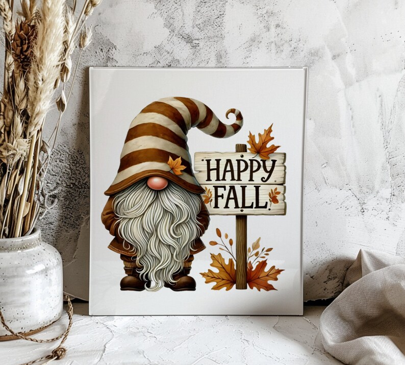 Watercolor Happy Fall Gnome Clipart PNG Bundle: Cute Boho Gnomes ...