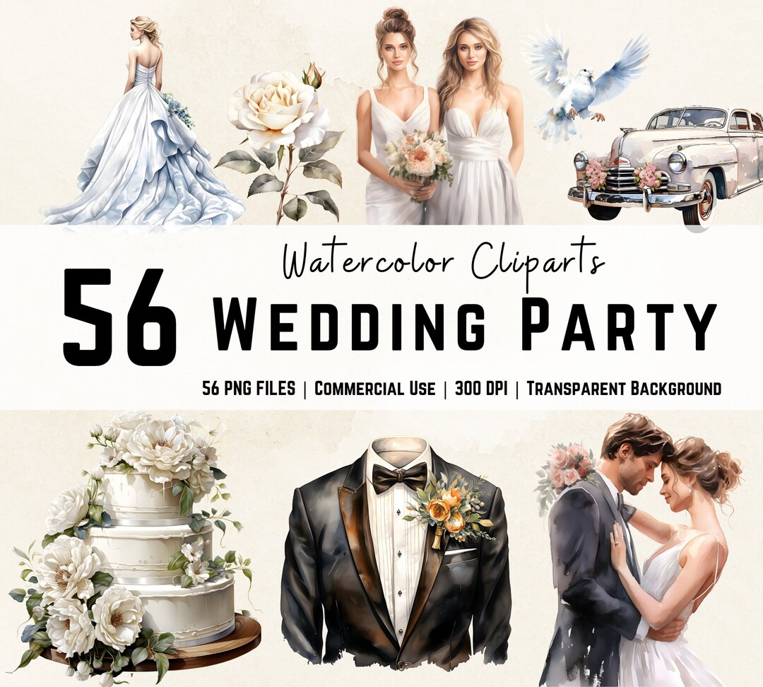 56 Wedding Clipart Bundle: Watercolor Clipart Set, Groom Elements ...