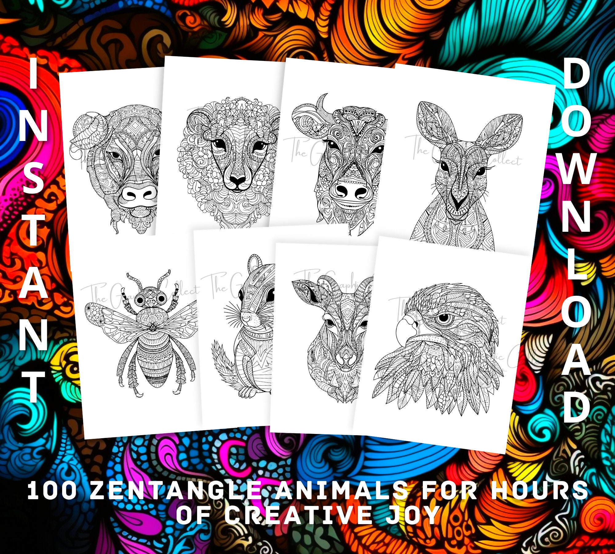 100 Zentangle Animals Coloring Pages Fantasy Coloring - Etsy UK
