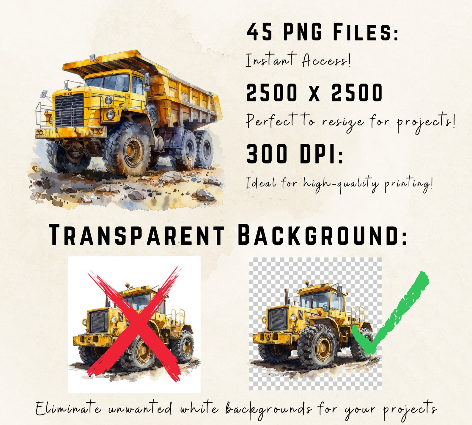 Construction Vehicles Watercolor Cliparts | Bulldozer Clipart ...