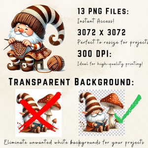 Watercolor Cute Fall Gnomes Clipart PNG Bundle: Boho and Nordic Gnomes ...