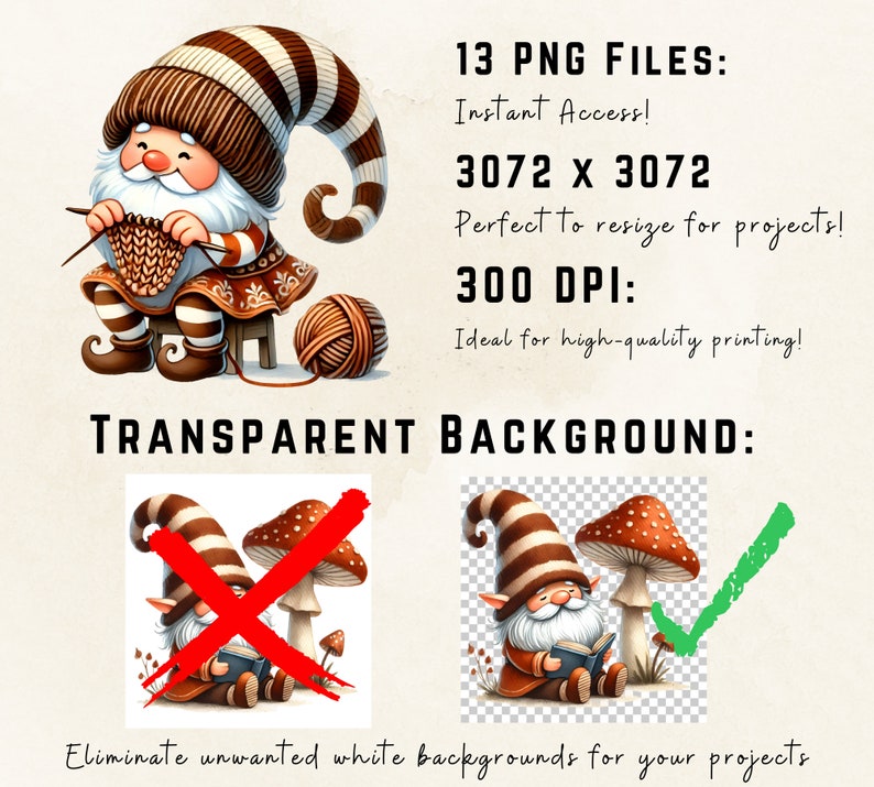 Watercolor Cute Fall Gnomes Clipart PNG Bundle: Boho and Nordic Gnomes ...
