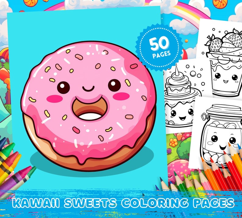 Kawaii Sweets Coloring Pages Digital Download Printable PDF - Etsy