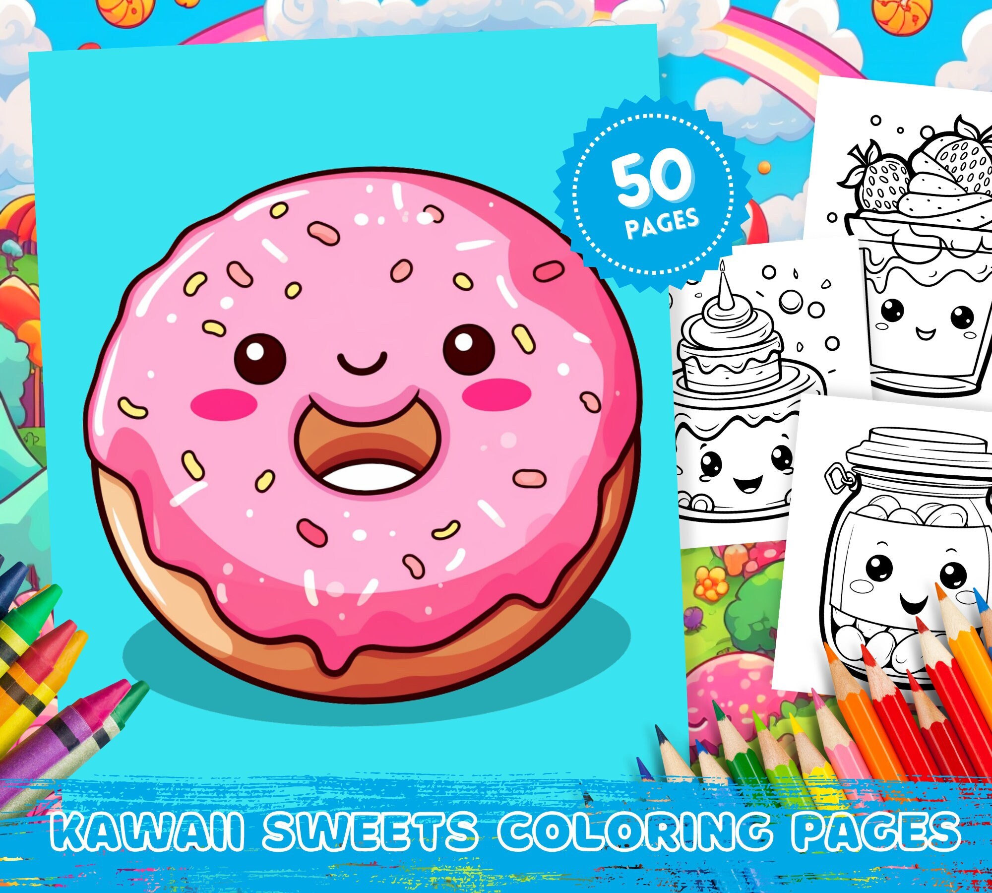Kawaii Sweets Coloring Pages Digital Download Printable PDF - Etsy