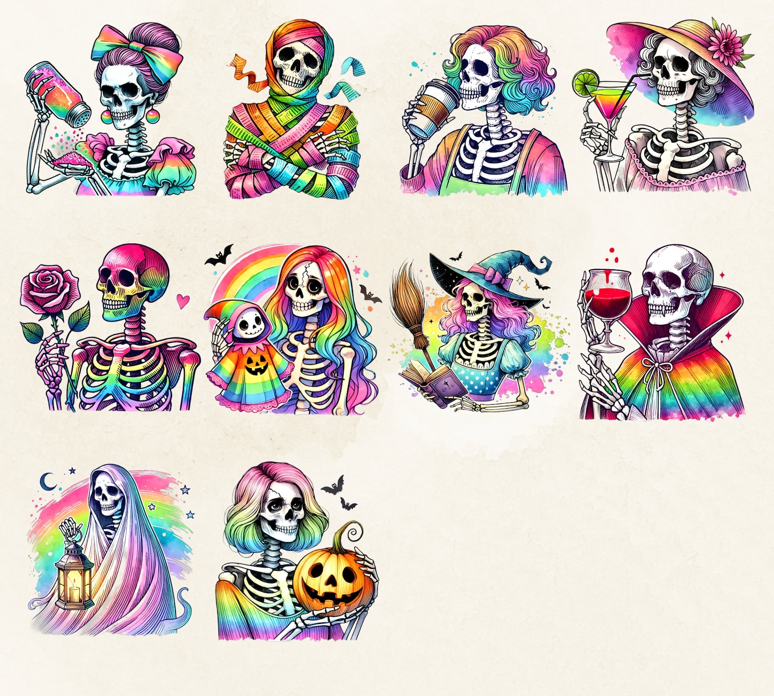 Watercolor Halloween Rainbow Skeleton Mom Sarcastic Skeleton Mom Life ...